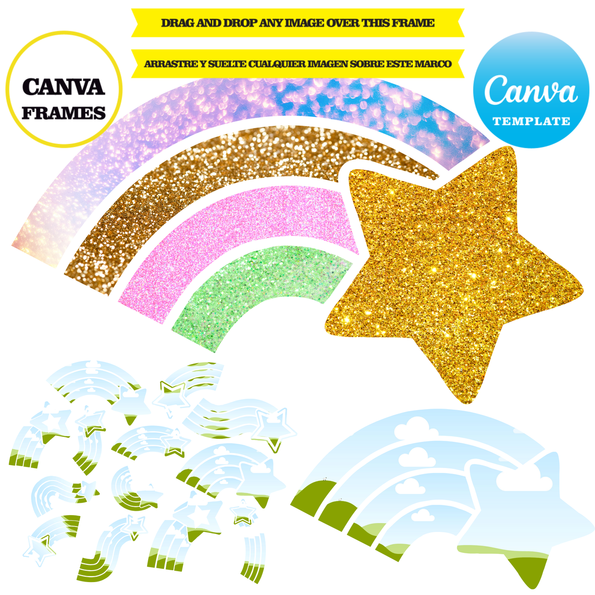 Rainbow Star clipart, frame template mockup, drag and drop, add your o ...