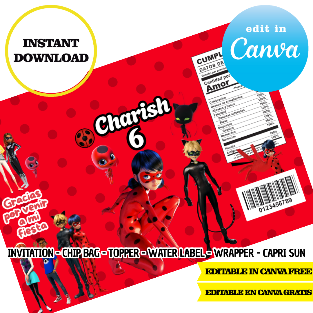 Miracoulus - Ladybug - Canva Templates (Chip Bags, Labels & More ...