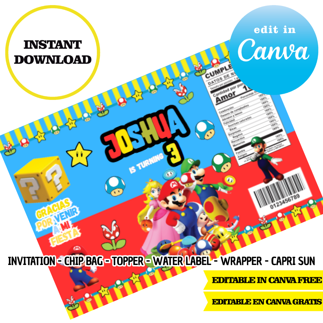 Super Mario – Canva Templates (Chip Bags, Labels & More) – Phigraphic