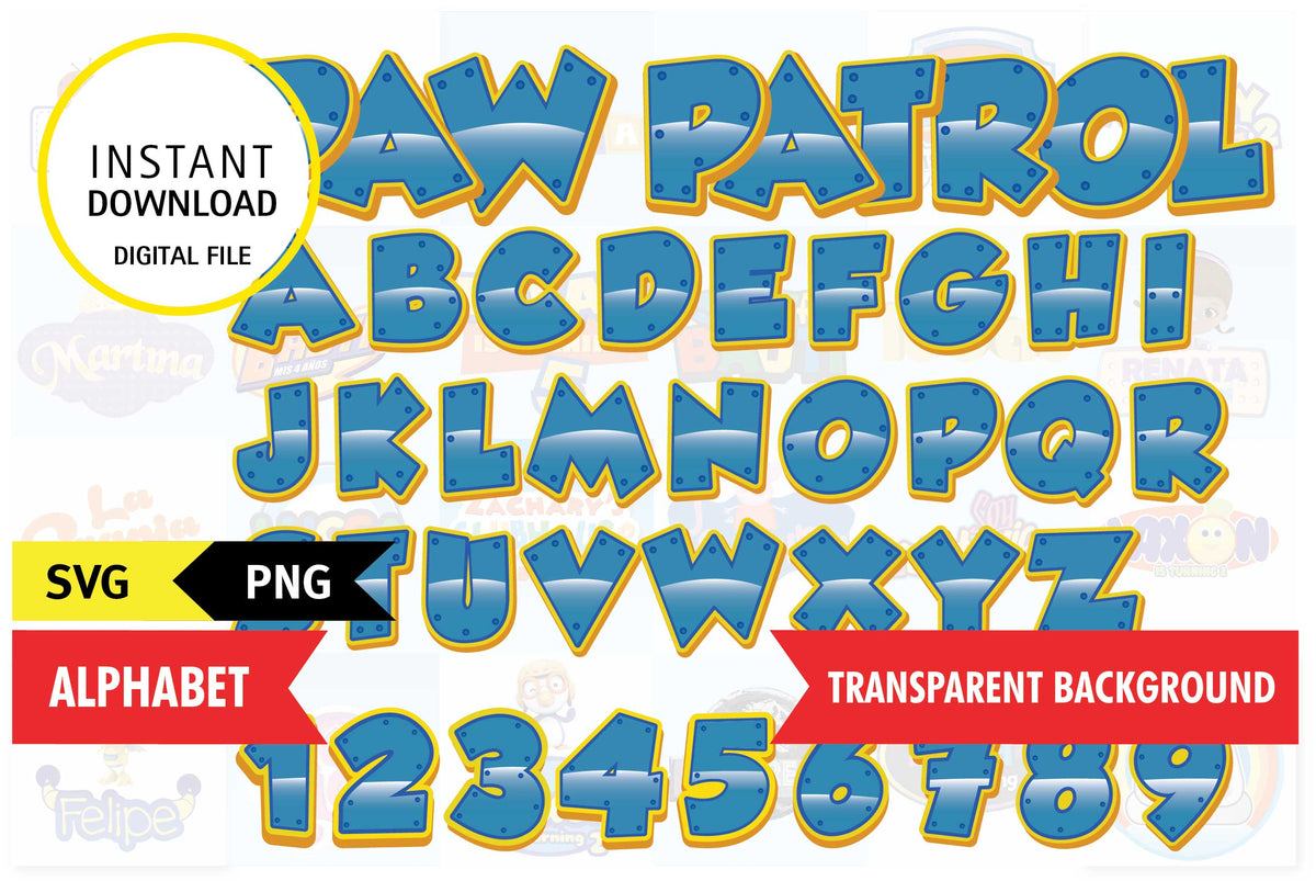 Paw patrol Inspired Printable Alphabet Clipart – PNG Letters – Phigraphic
