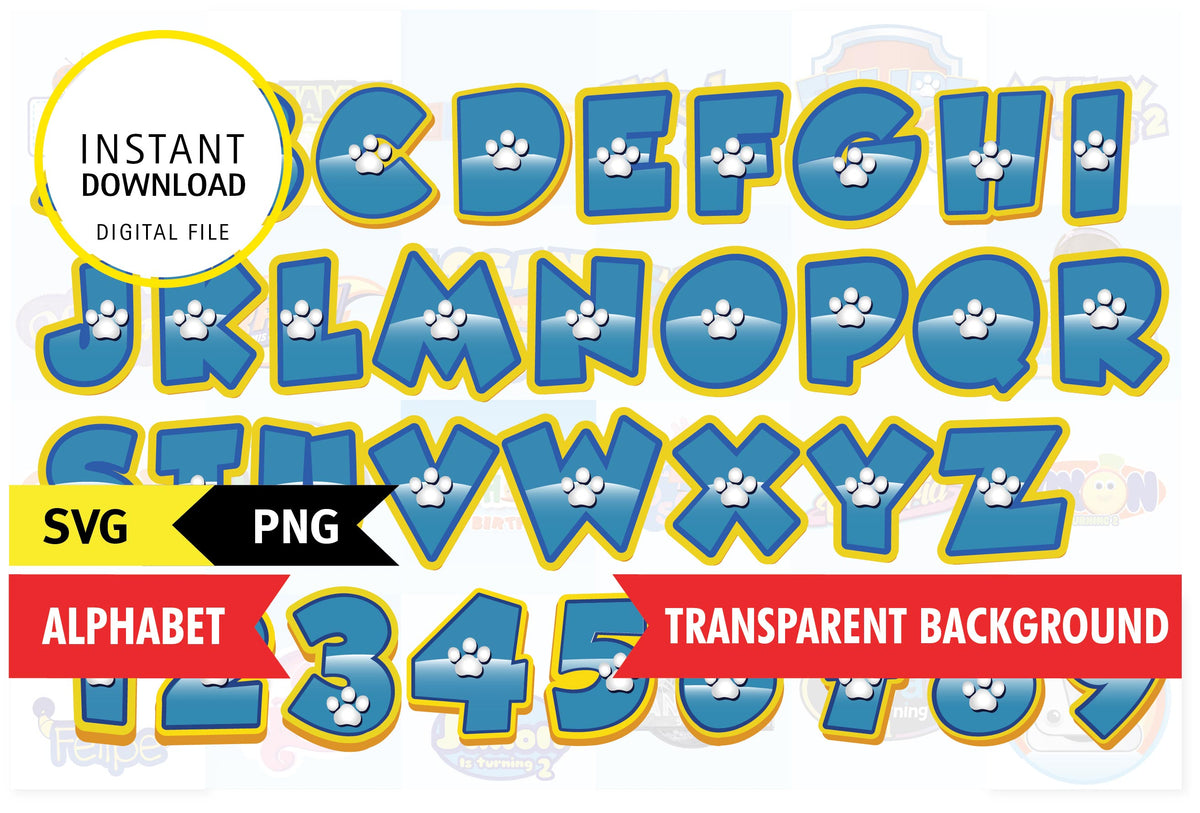 Paw patrol Inspired Printable Alphabet Clipart – PNG Letters – Phigraphic