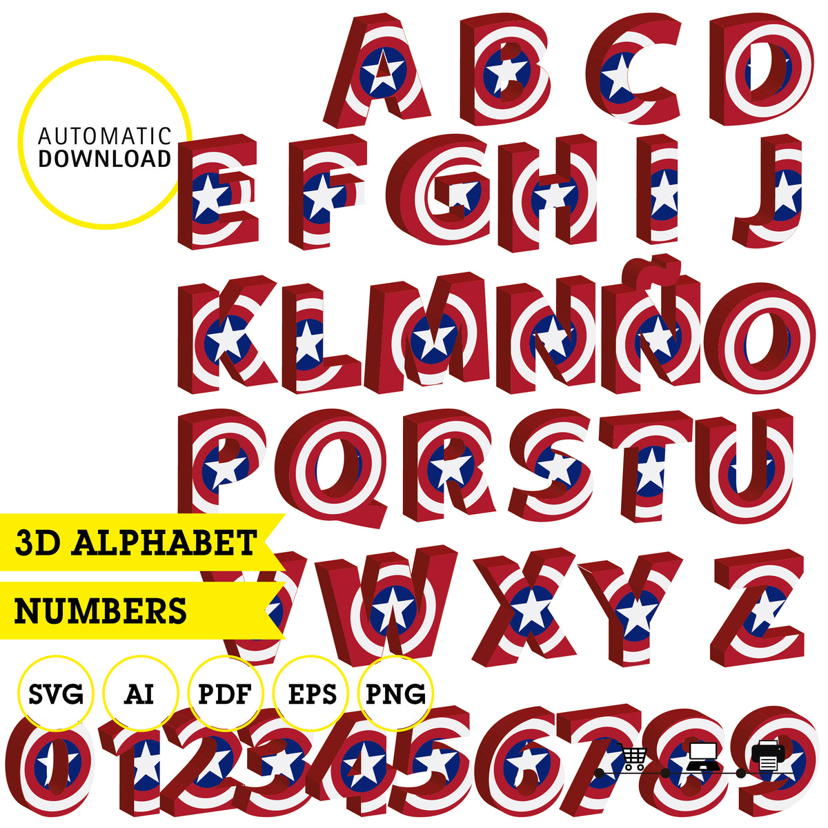 Captain America Inspired Printable Alphabet Clipart – PNG Letters ...