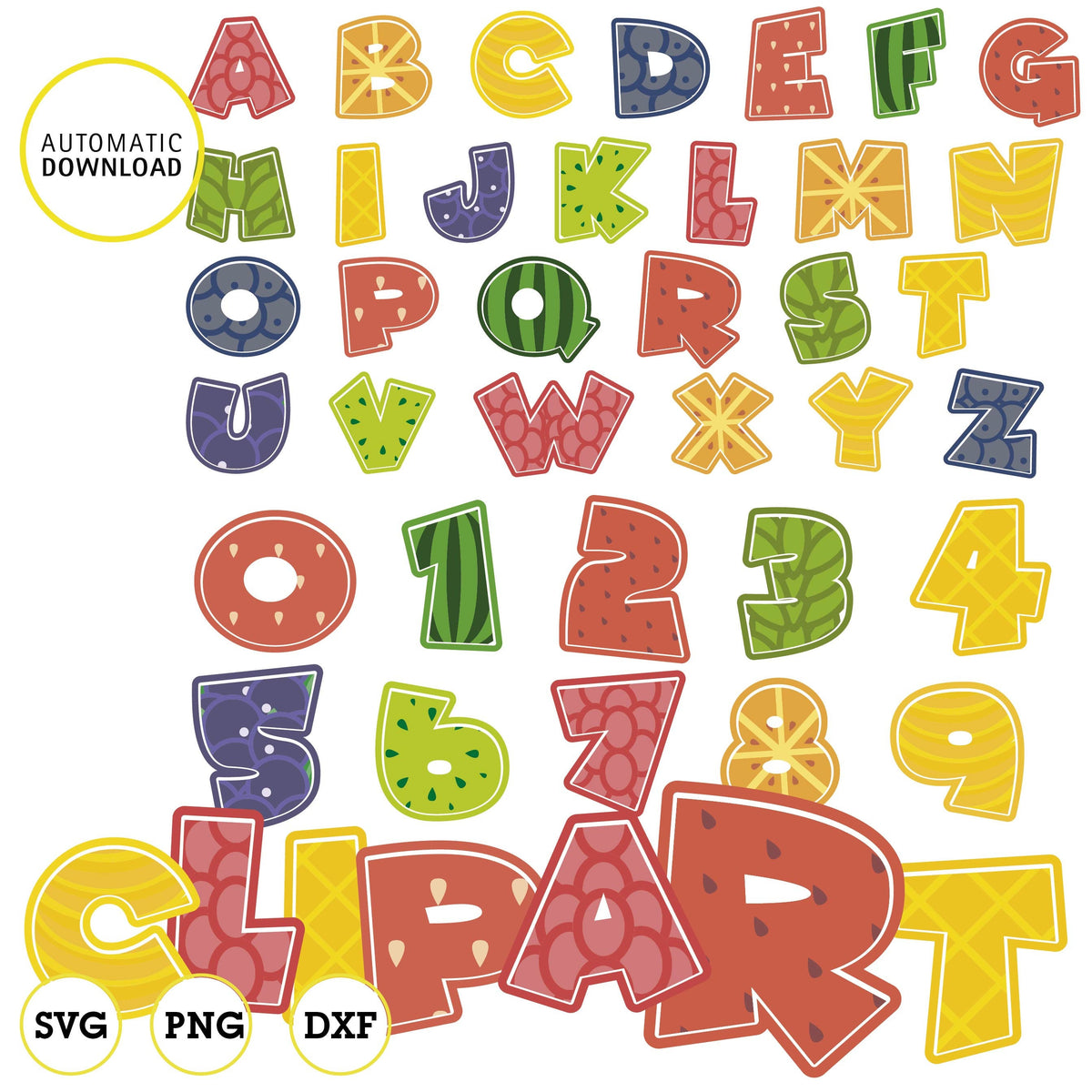 Fruit alphabet Inspired Printable Alphabet Clipart – Phigraphic