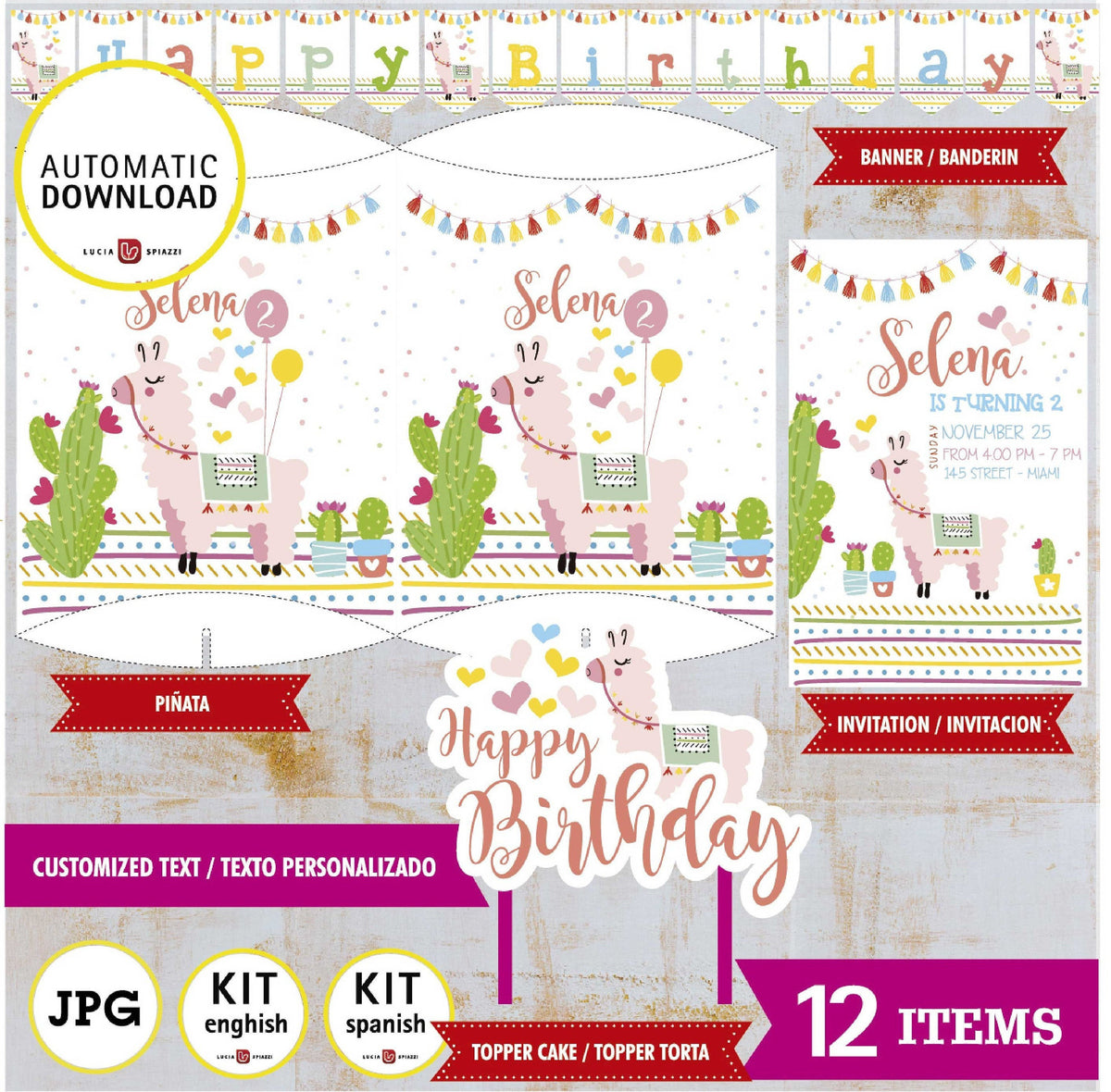 Llama Printable kit - JPG FILE | Phigraphic