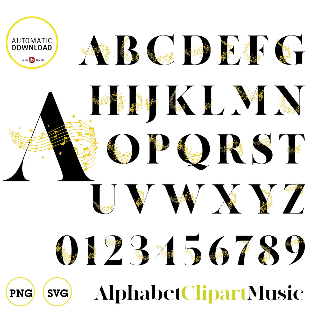 Musical notes Inspired Printable Alphabet Clipart – Phigraphic
