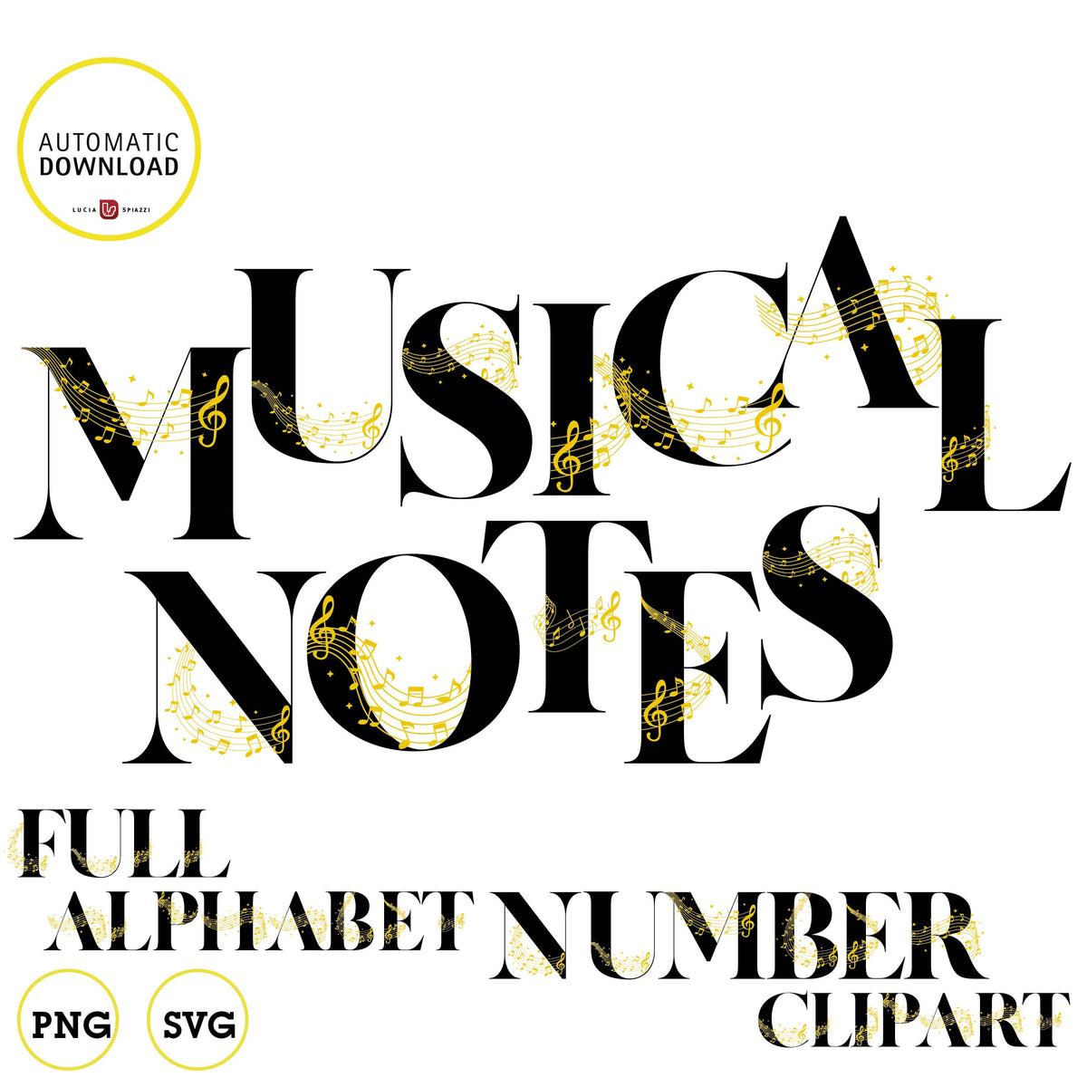 Musical notes Inspired Printable Alphabet Clipart – Phigraphic
