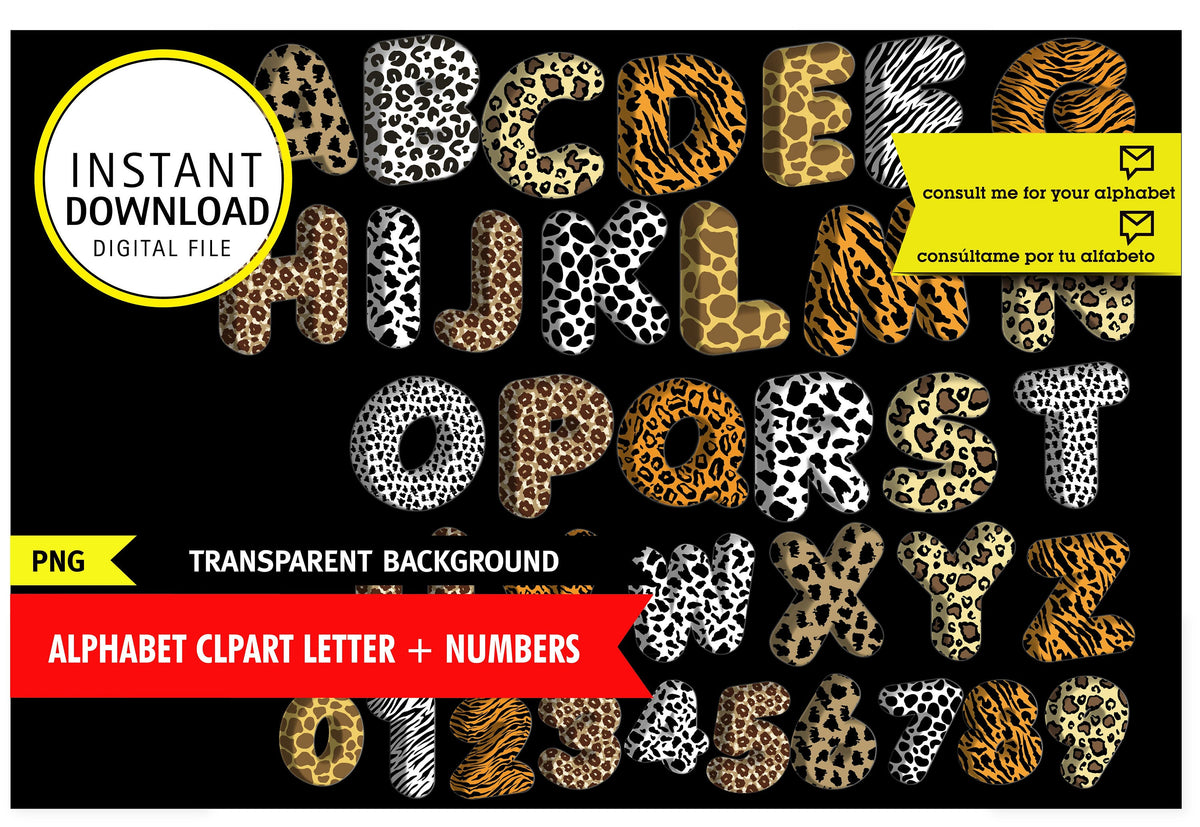 Jungle Inspired Printable Alphabet Clipart – PNG Letters – Phigraphic