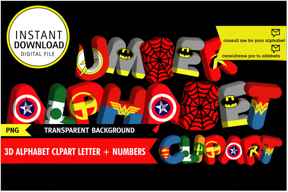 Super hero MARVEL Inspired Printable Alphabet Clipart – PNG Letters ...