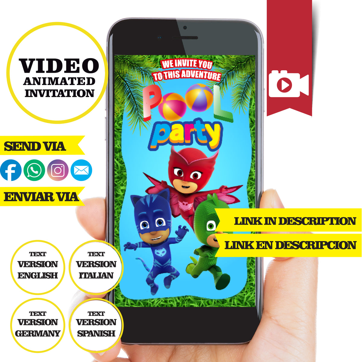PJ, pool party, Animated video Invitation – Phigraphic