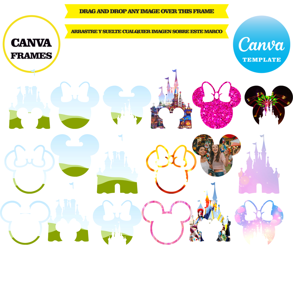 Disney clipart, frame template mockup, drag and drop, add your own bac ...