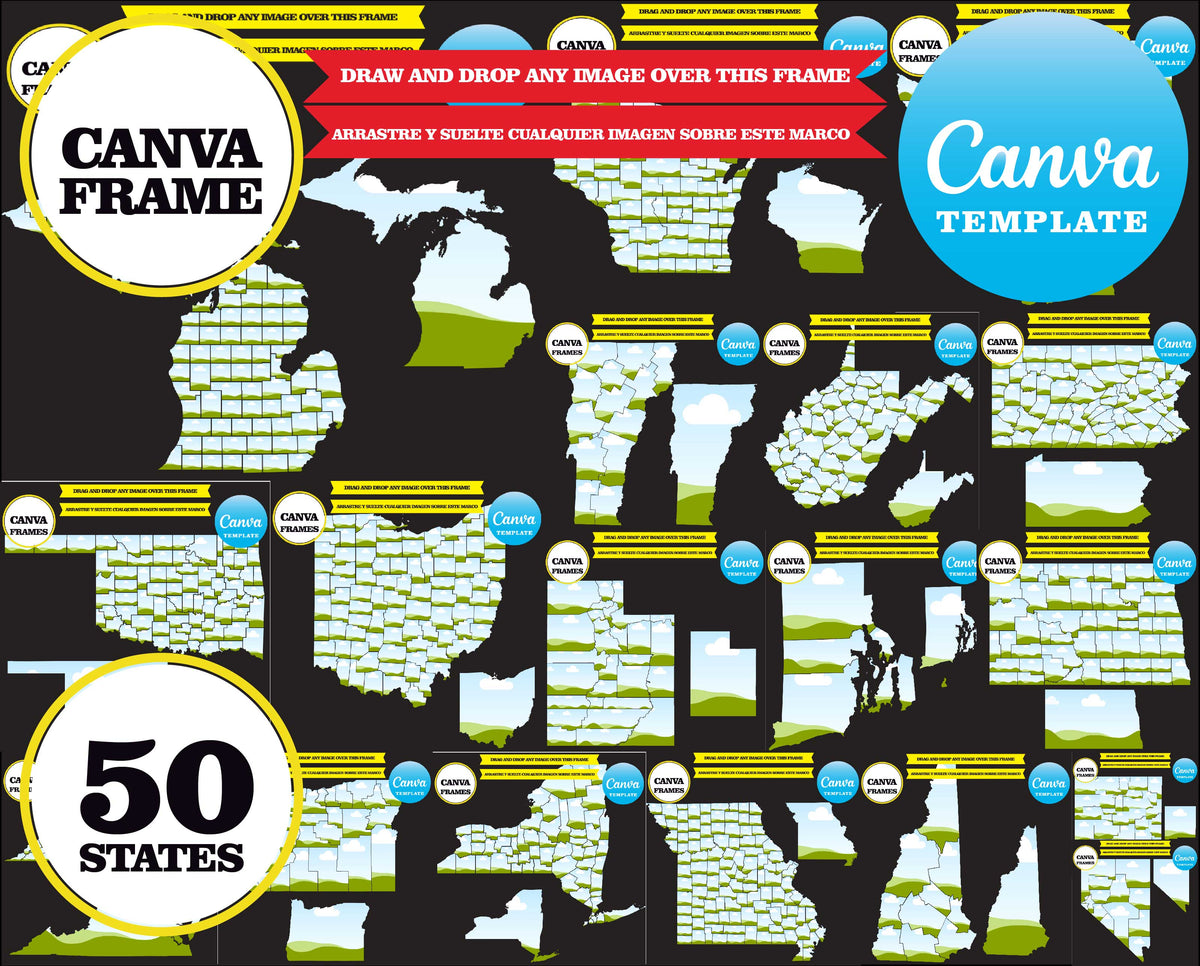 US 50 states maps, element frame, 50 states with cities, drag and drop ...