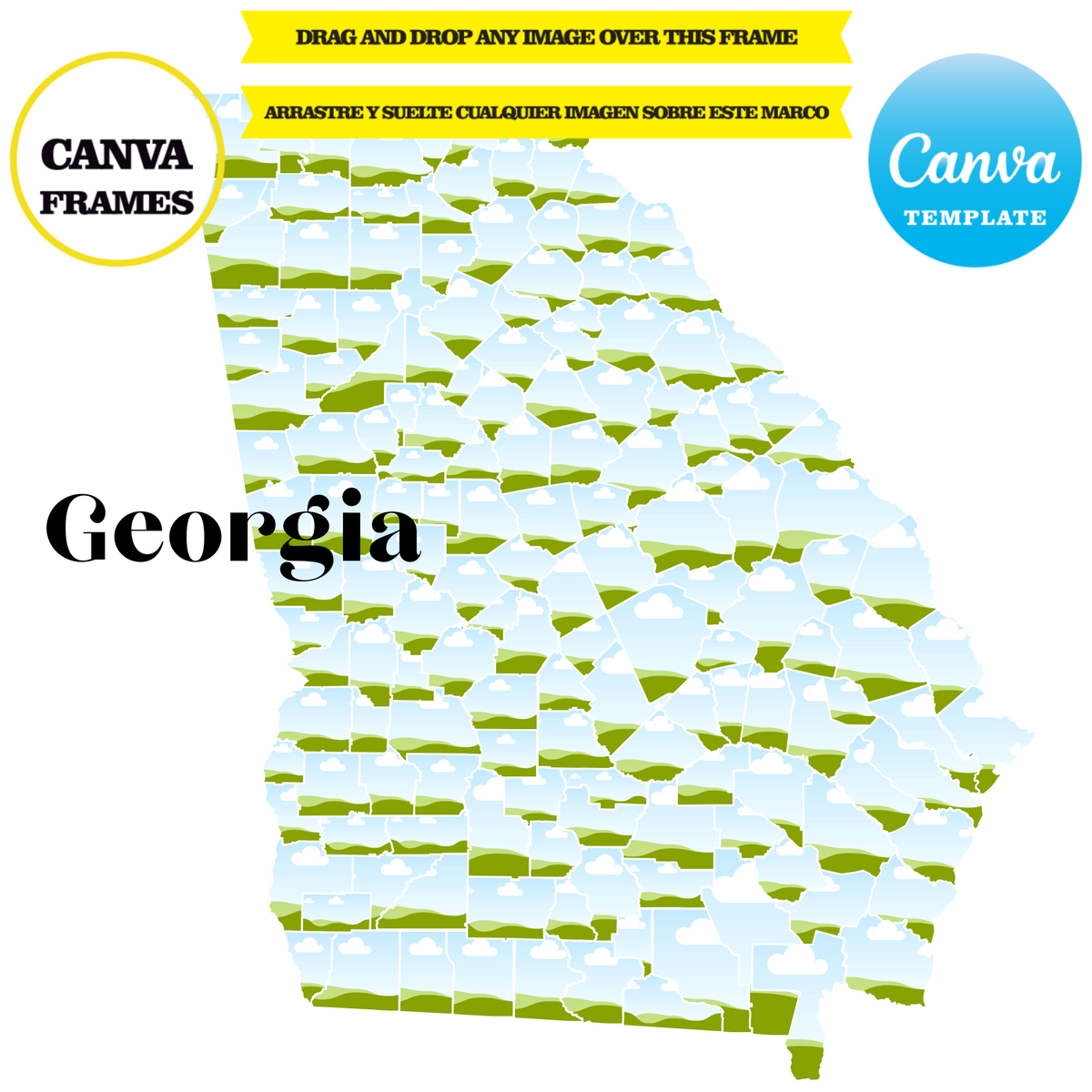 Georgia maps, element frame, USA state, drag and drop in canva – Phigraphic