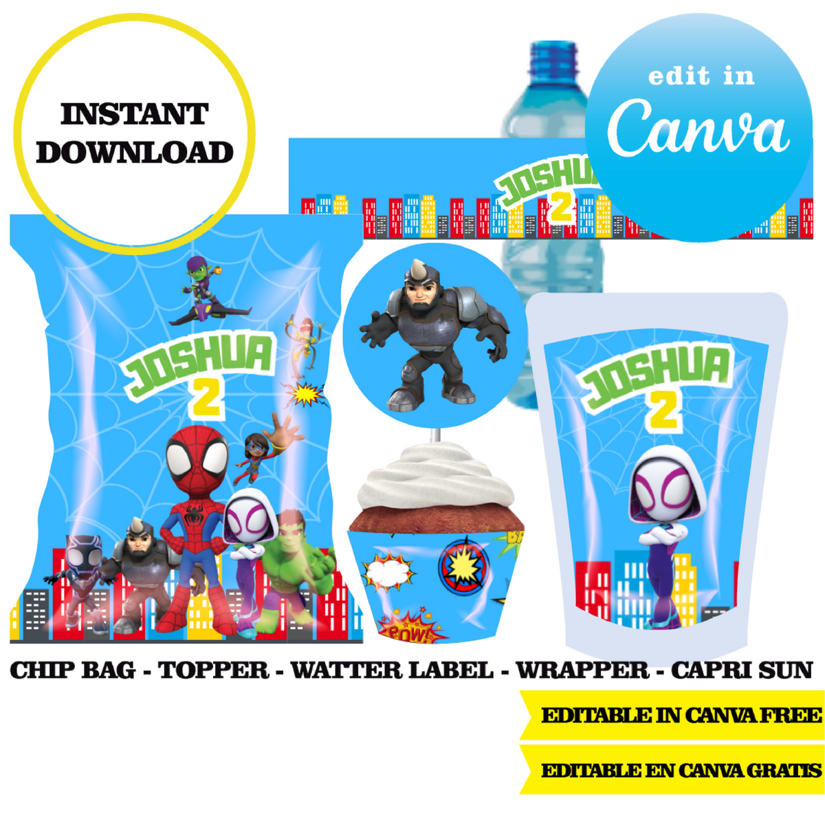 Editable Spidey and His Amazing Friends Canva Templates – DIY Party ...