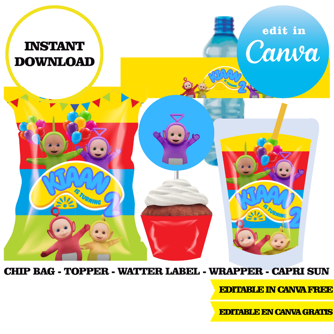 Editable Teletubbies Party Kit – Canva Templates (Chip Bags, Labels ...