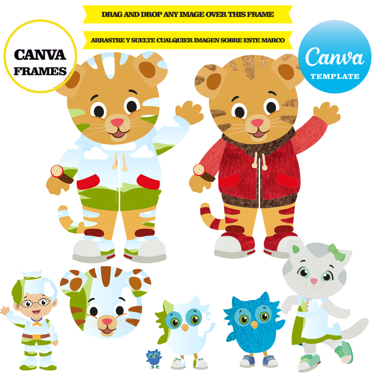 Daniel the tiger, frame template mockup, drag and drop, add your own b ...