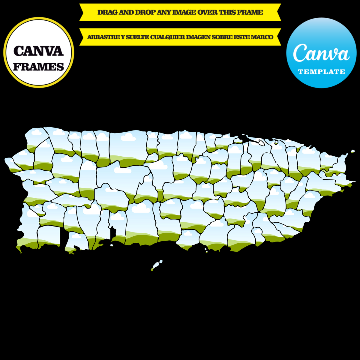 Puerto Rico, frame template Puerto Rico, mockup, drag and drop, add yo ...