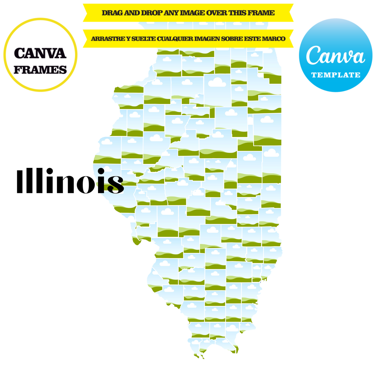 Illinois maps, element frame, USA state, drag and drop in canva ...