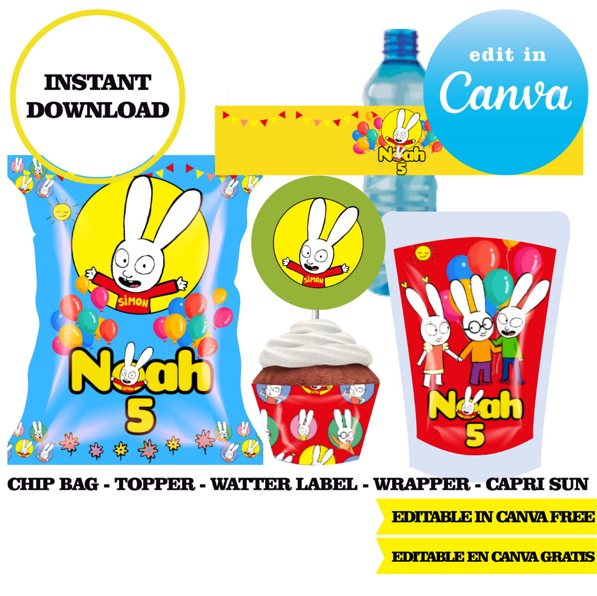 Editable Simon Super Rabbit Canva Templates – DIY Party Printables Kit ...