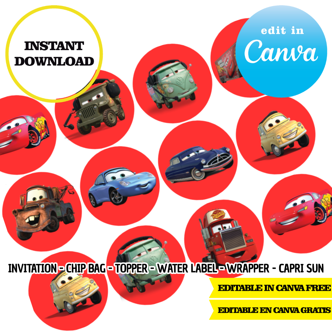 Cars Cars Lightning Mcqueen Canva editable template - Phigraphic