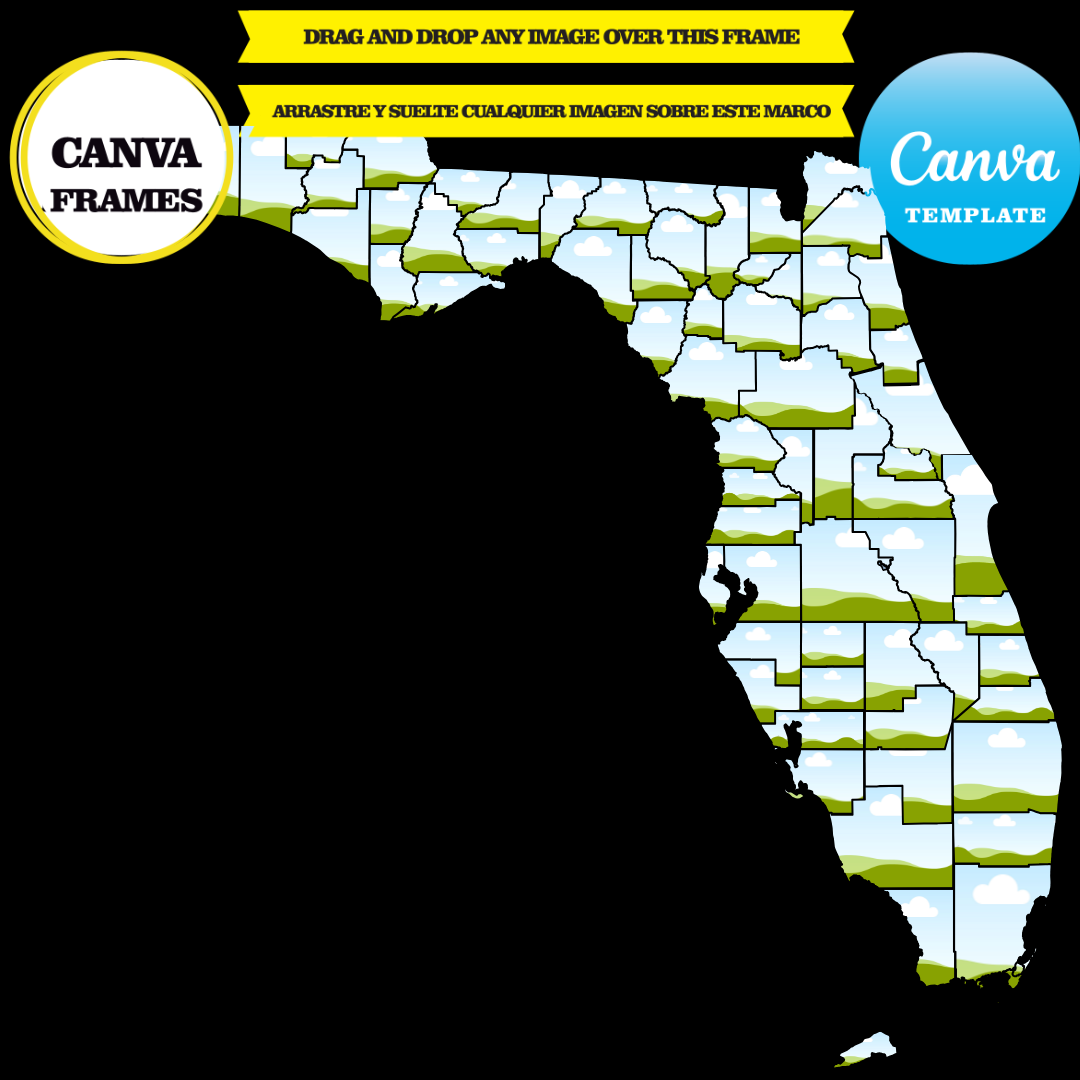 Florida maps, element frame, USA state, drag and drop in canva – Phigraphic
