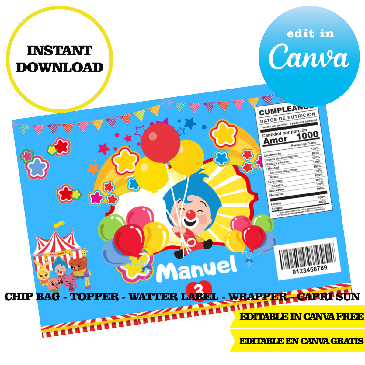 Editable Plim plim Party Kit – Canva Templates (Chip Bags, Labels & Mo ...