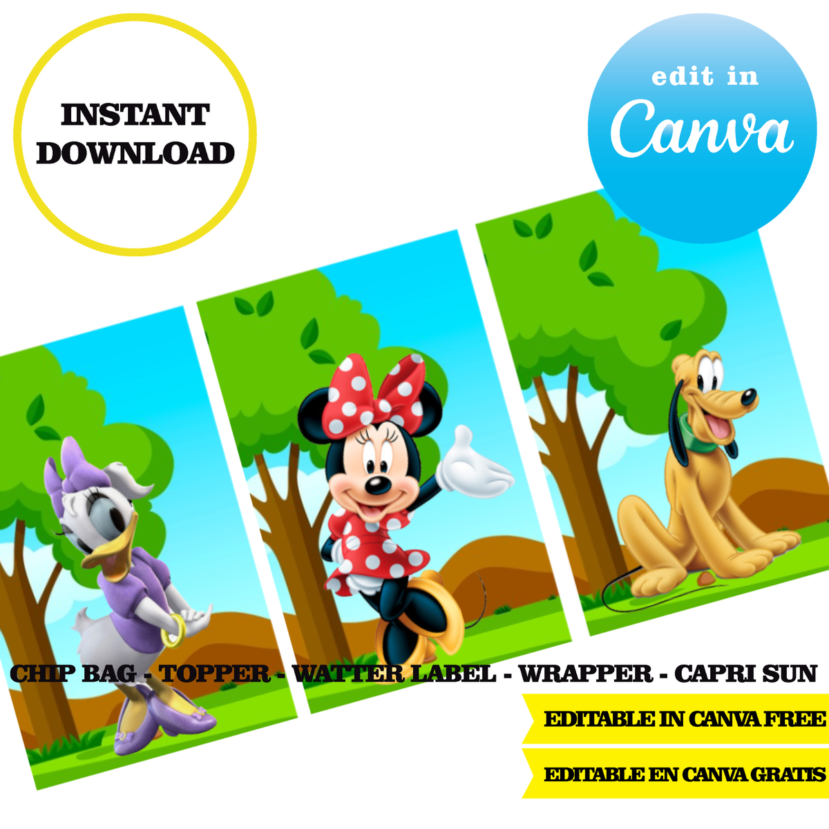 Editable Mickey Mouse Party Kit – Canva Templates (Chip Bags, Labels ...
