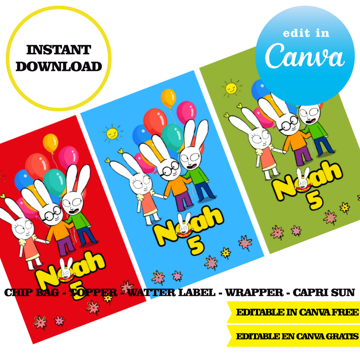Editable Simon Super Rabbit Canva Templates – DIY Party Printables Kit ...