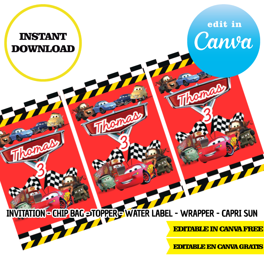 Cars Cars Lightning Mcqueen Canva editable template - Phigraphic