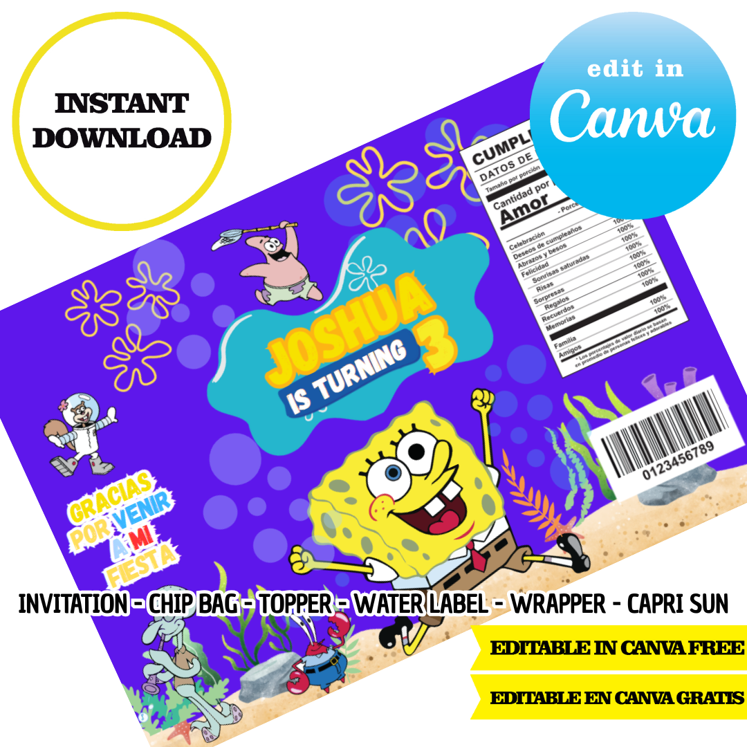 Sponge Bob – Canva Templates (Chip Bags, Labels & More) – Phigraphic