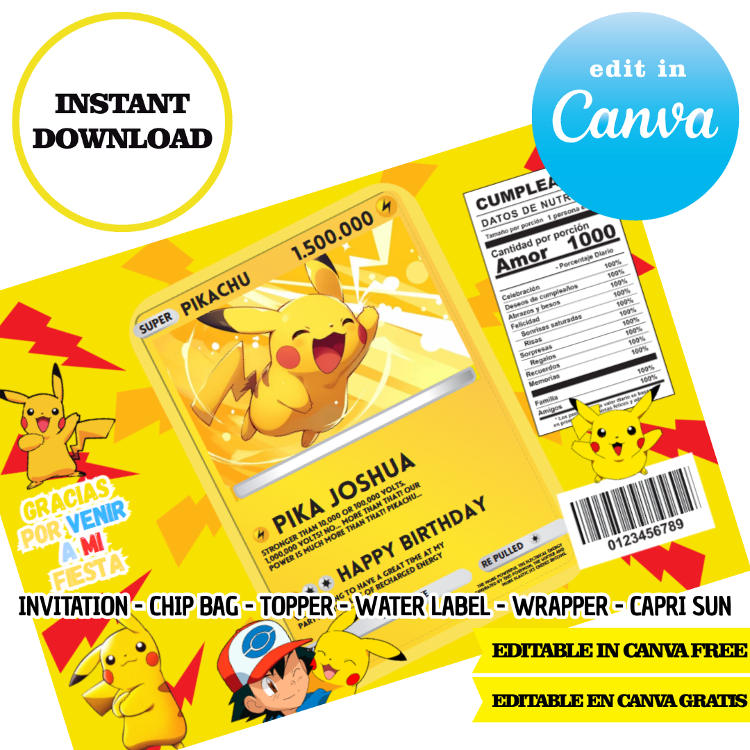 Pokemon, Pikachu cards – Canva Templates (Chip Bags, Labels & More ...