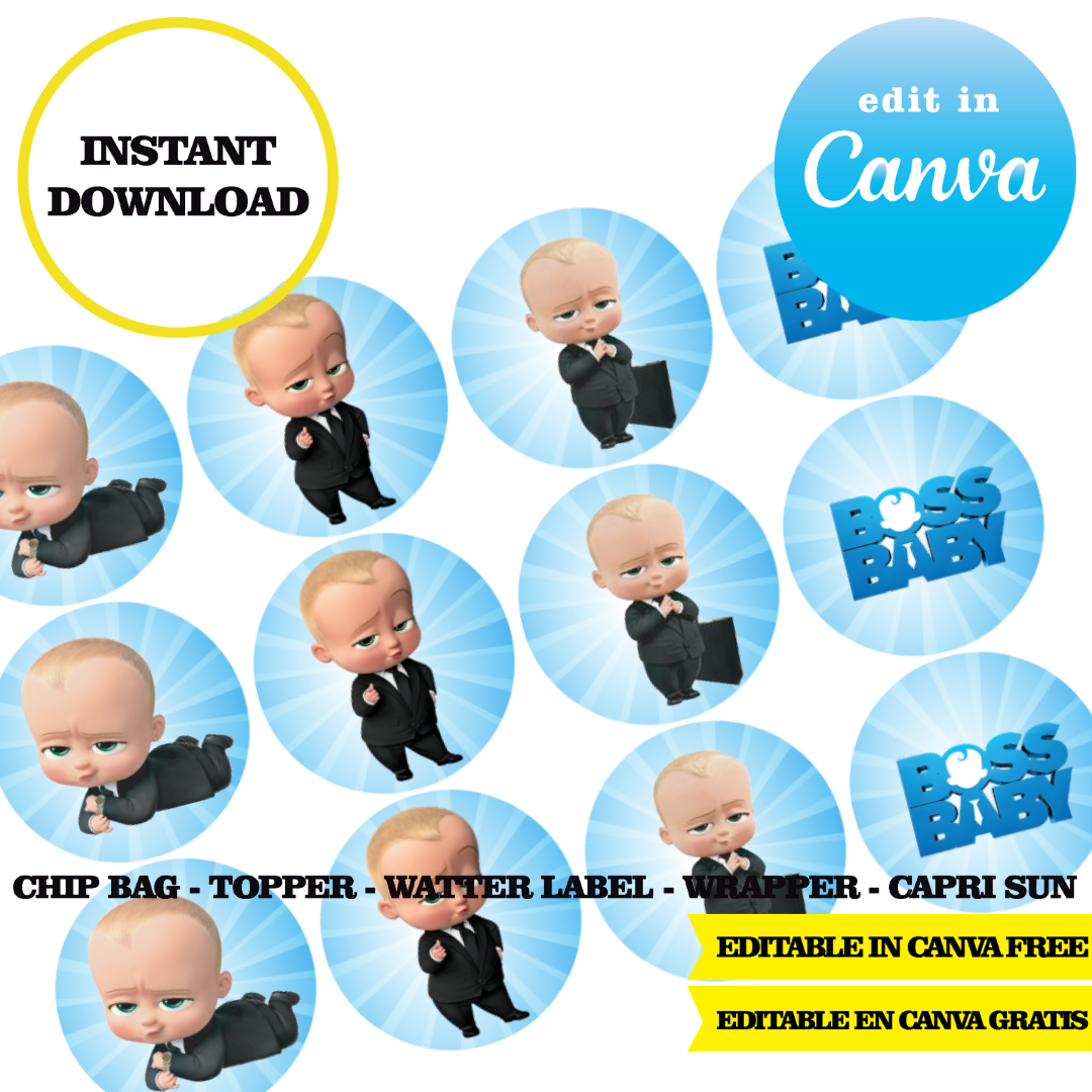 Editable Baby Boss Canva Templates – DIY Party Printables Kit – Phigraphic