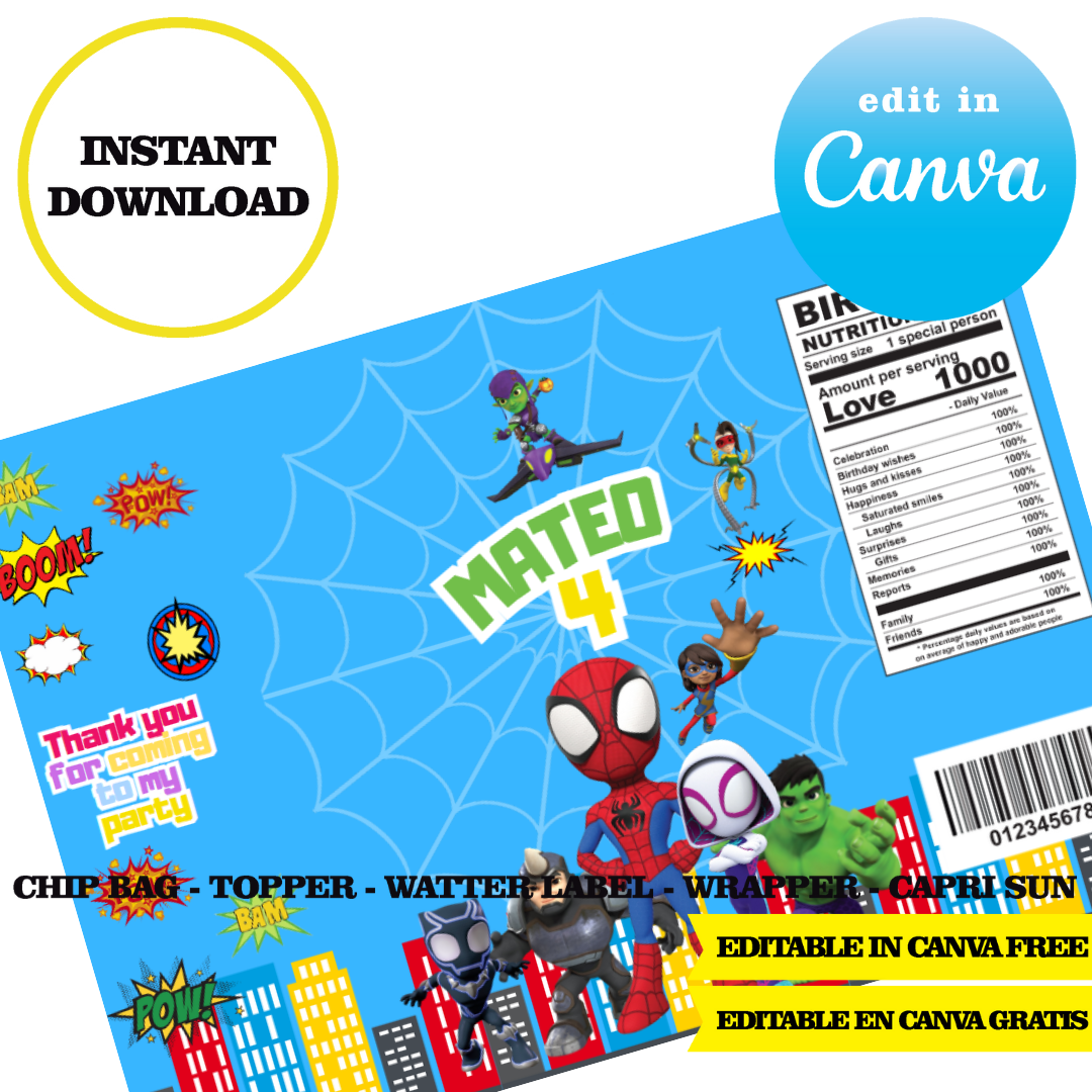 Editable Spidey and His Amazing Friends Canva Templates – DIY Party ...