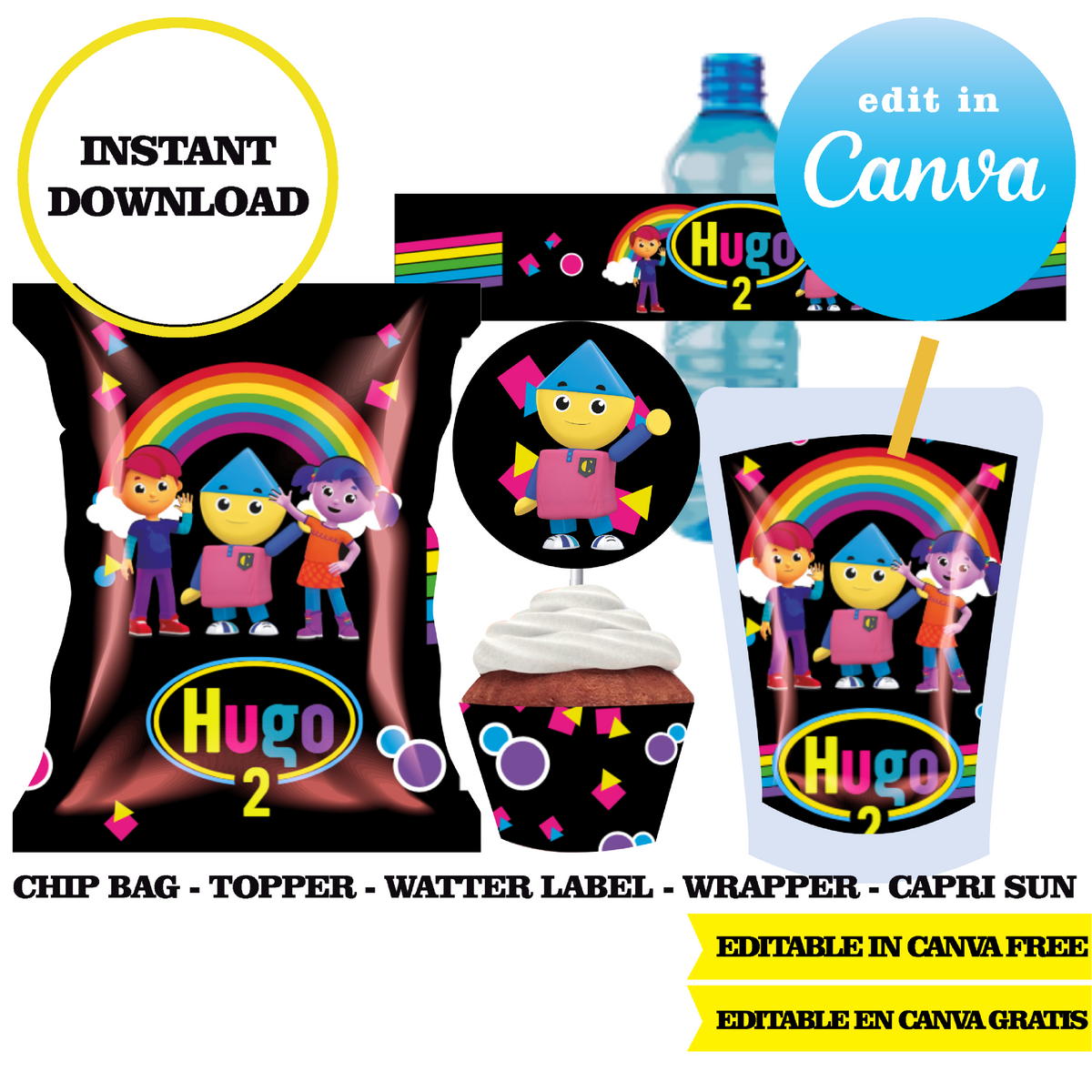 Editable Charlie colorform city Party Kit – Canva Templates (Chip Bags ...