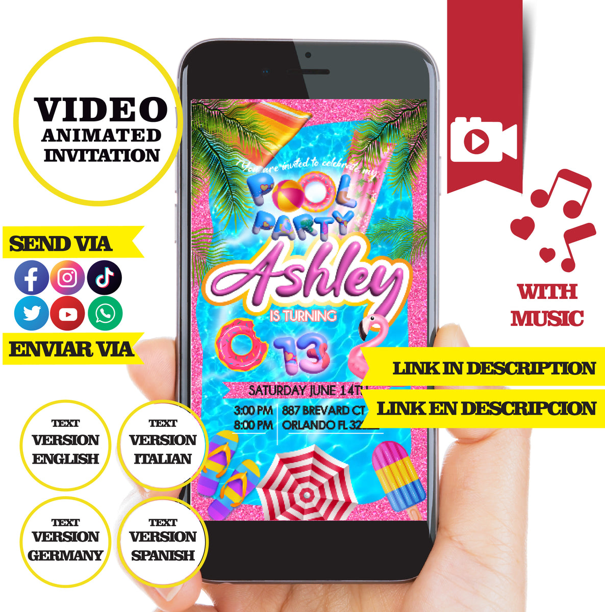 Pool party Animated Birthday Video Invitation | Phigraphic