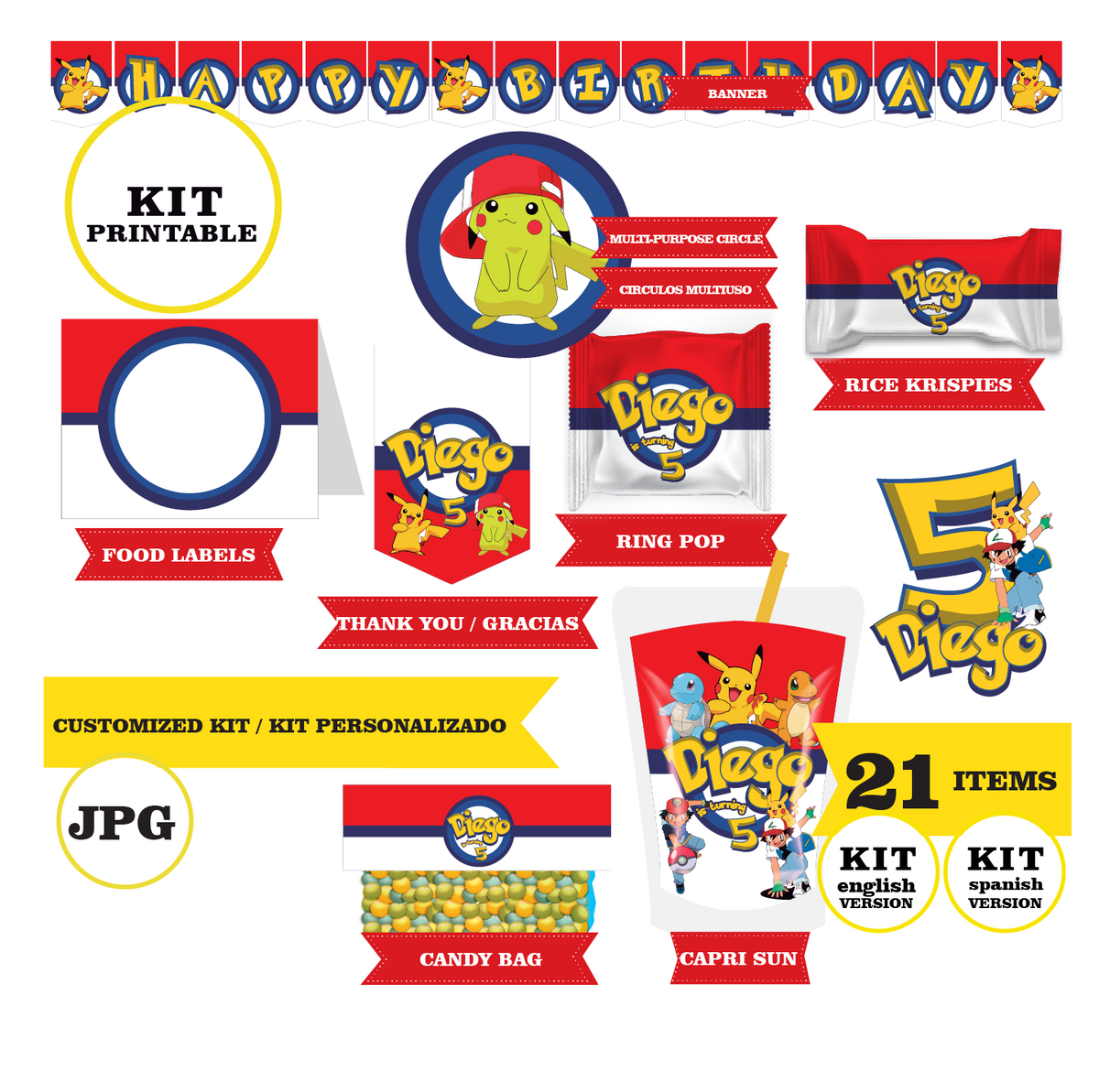 Pokemon - Pikachu, printable kit | Phigraphic