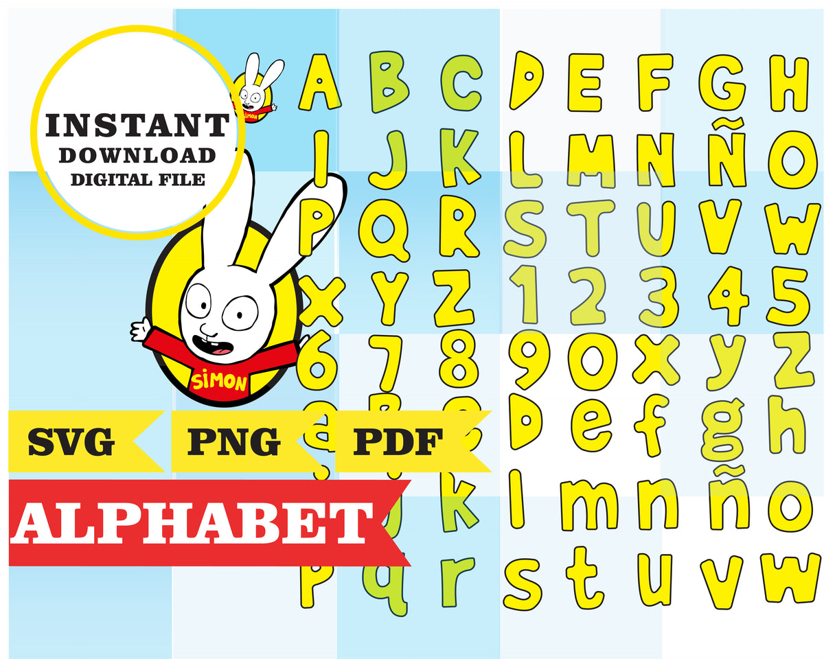 Simon Super Rabbit, alphabet, PNG, SVG, PDF files – Phigraphic