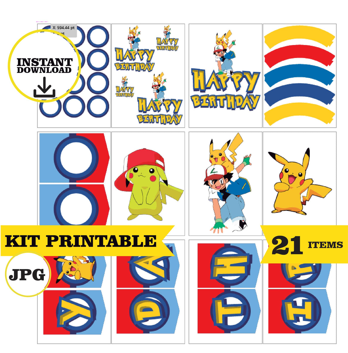 Pokemon, printable kit, 21 pieces - INSTANT DOWNLOAD | Phigraphic