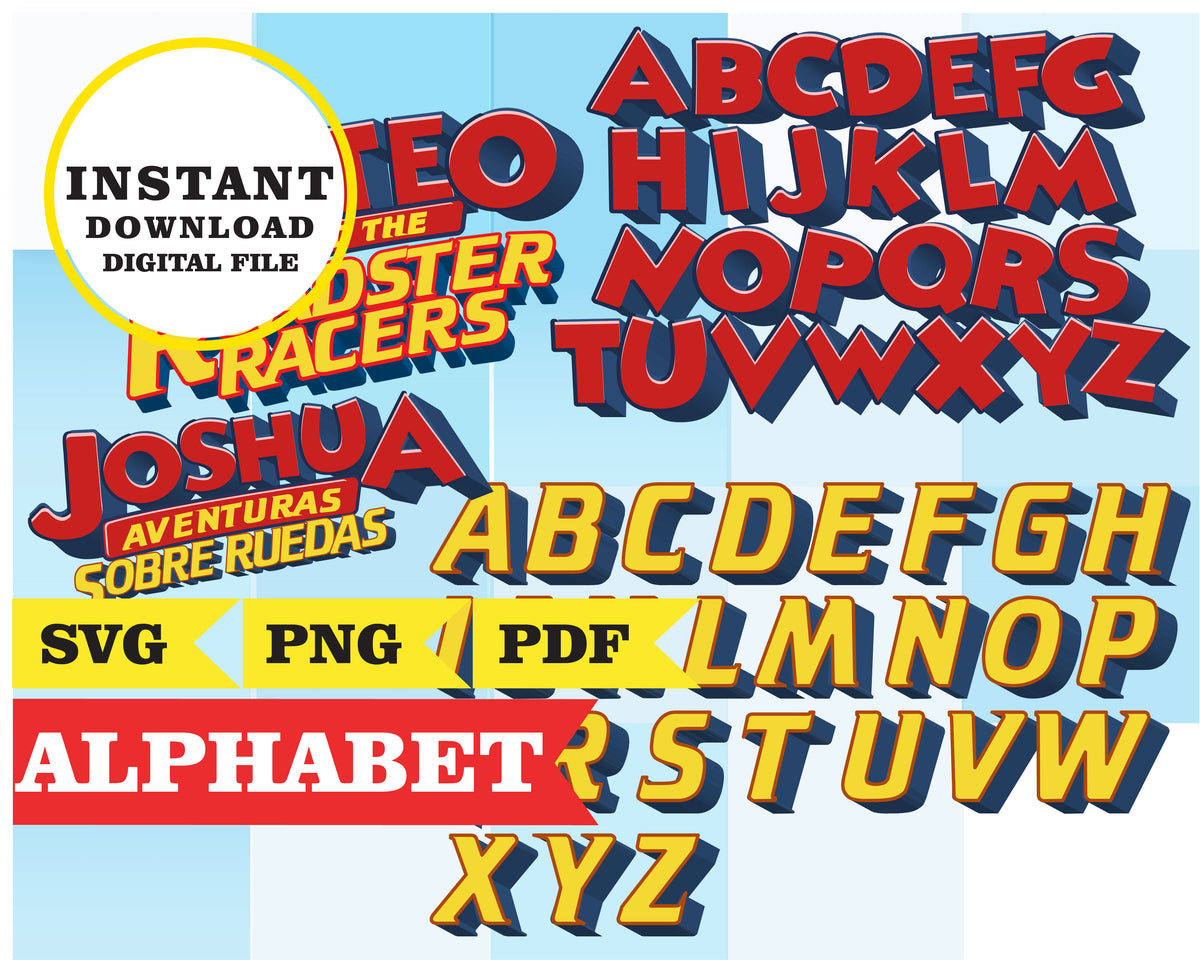 Mickey and the roadster racers alphabet, PNG, SVG, PDF files – Phigraphic