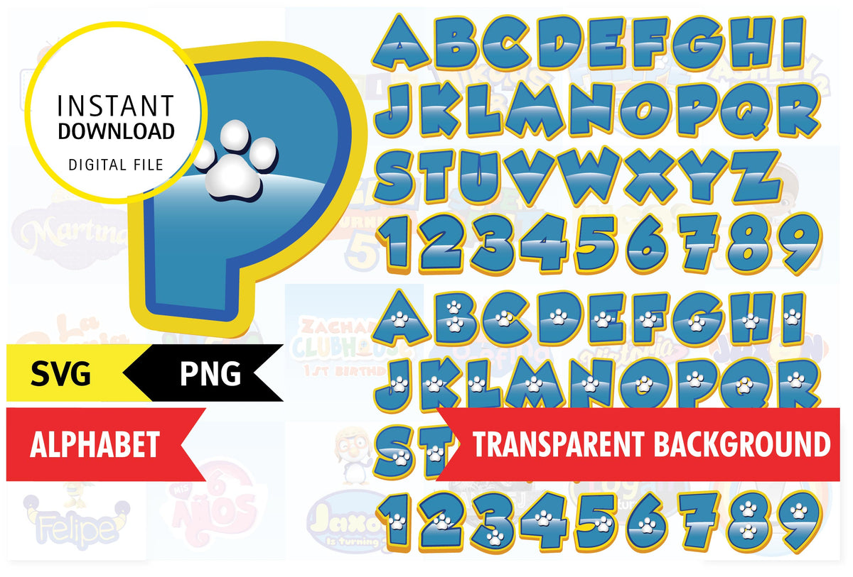 Paw patrol Inspired Printable Alphabet Clipart – PNG Letters – Phigraphic