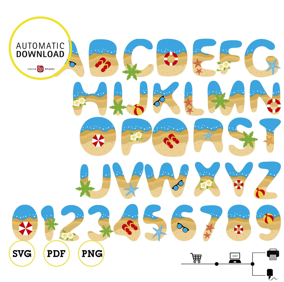 Beach Inspired Printable Alphabet Clipart – Phigraphic