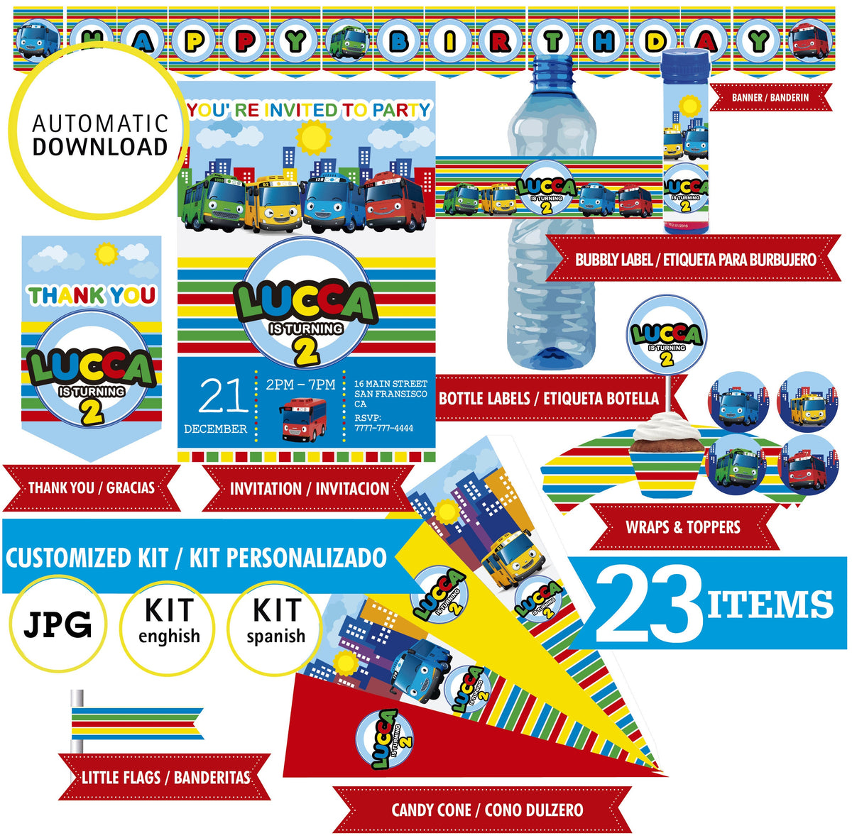 Tayo the Little Bus, Printable kit, digital file JPG | Phigraphic