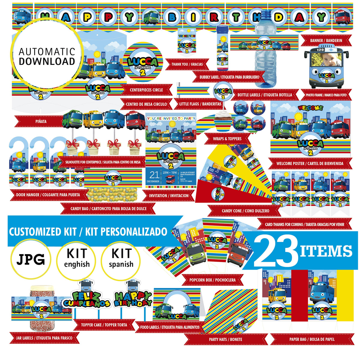 Tayo the Little Bus, Printable kit, digital file JPG | Phigraphic
