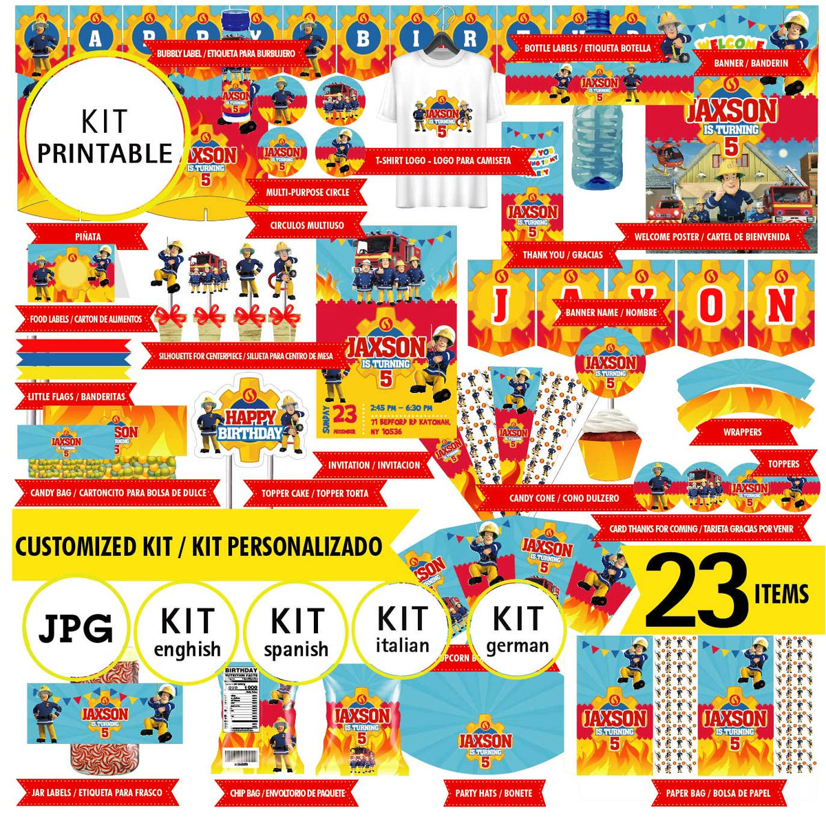 Fireman Sam, kit printable, Digital file JPG | Phigraphic