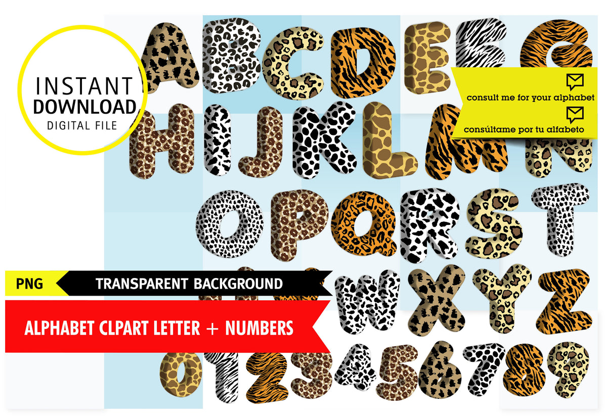 Jungle Inspired Printable Alphabet Clipart – PNG Letters – Phigraphic