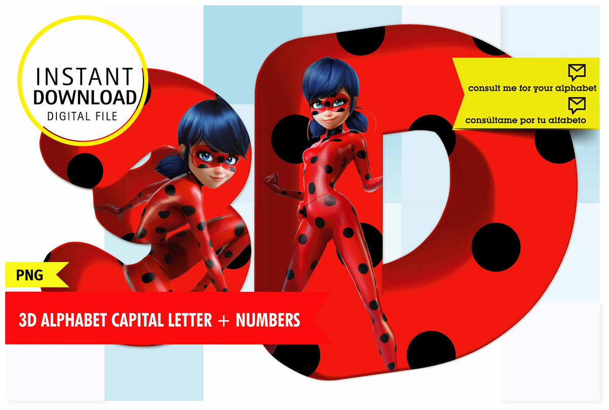 Ladybug Miraculous Inspired Printable Alphabet Clipart – PNG Letters ...