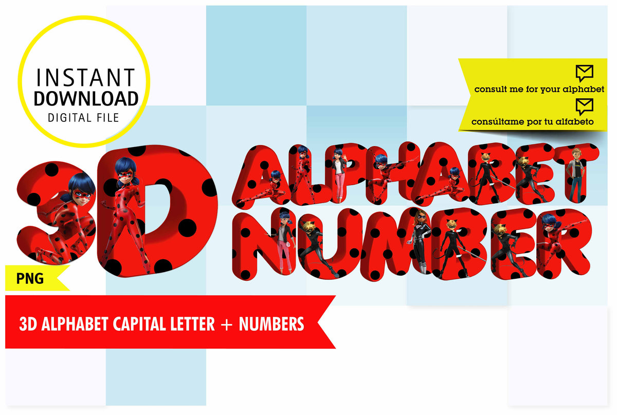 Ladybug Miraculous Inspired Printable Alphabet Clipart – PNG Letters ...