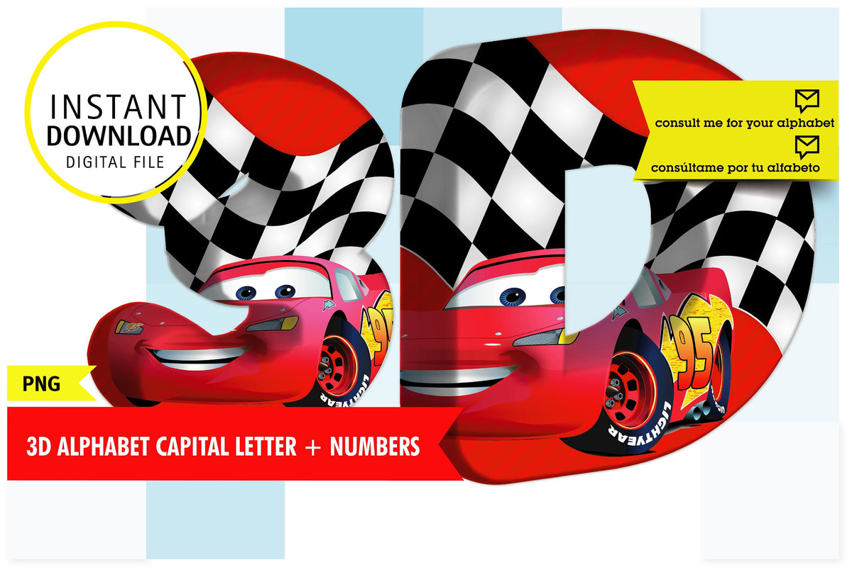 Cars, Lightning Mcqueen Inspired Printable Alphabet Clipart – PNG Lett ...