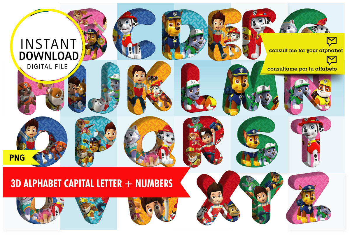 Paw Patrol Inspired Printable Alphabet Clipart – PNG Letters – Phigraphic