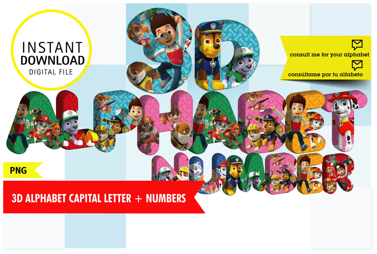 Paw Patrol Inspired Printable Alphabet Clipart – PNG Letters – Phigraphic